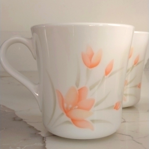 Corningware | Dining | Corelle Corning Mug Set 4 Ct Peach Floral | Poshmark
